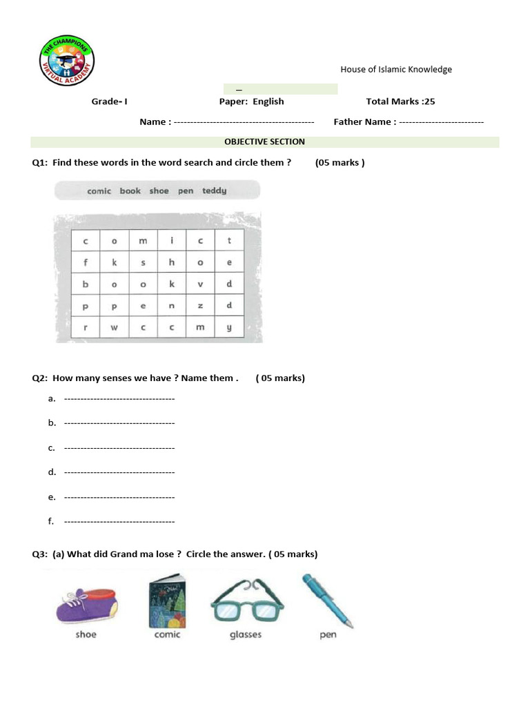 Grade 1 English Bi-Monthly Paper 2025 | PDF