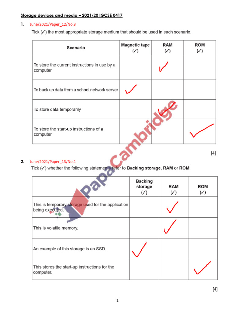 2021 20 Storage Devices and Media IGCSE 0417 Ans | PDF