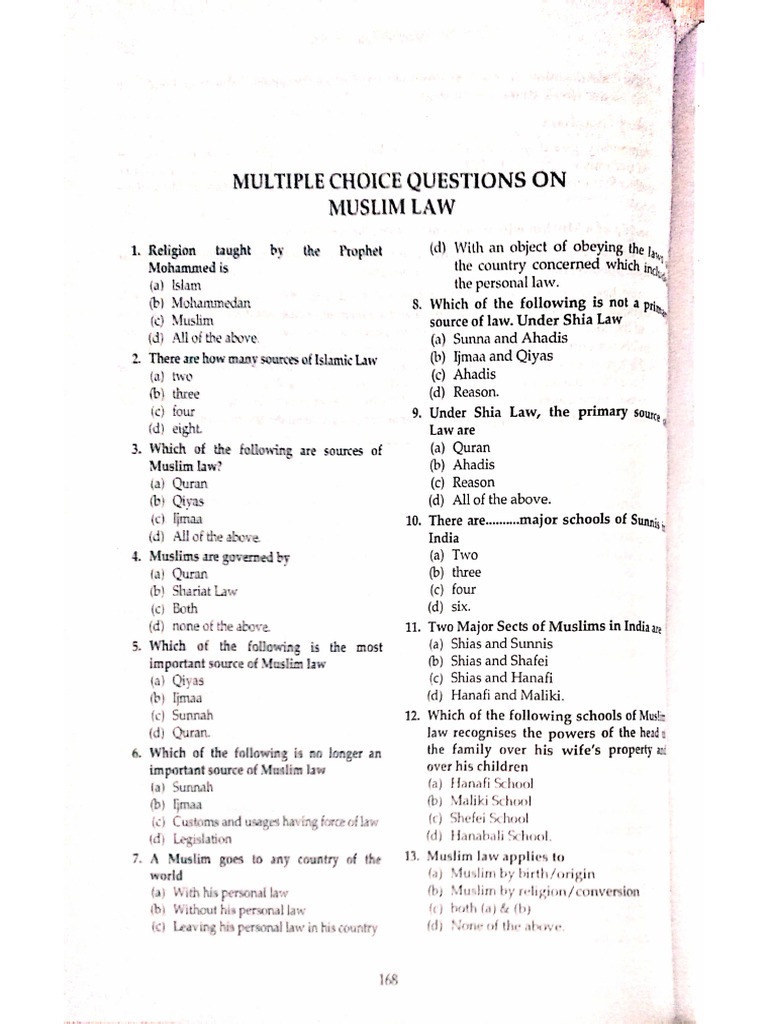 Muslim Law MCQ | PDF