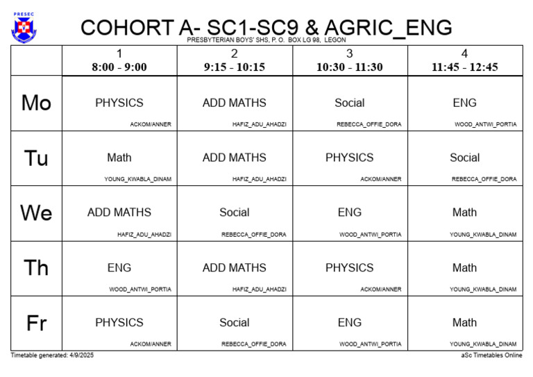 Presbyterian Boys' Sec. School - Virtual Class - Timetable - Final PDF ...