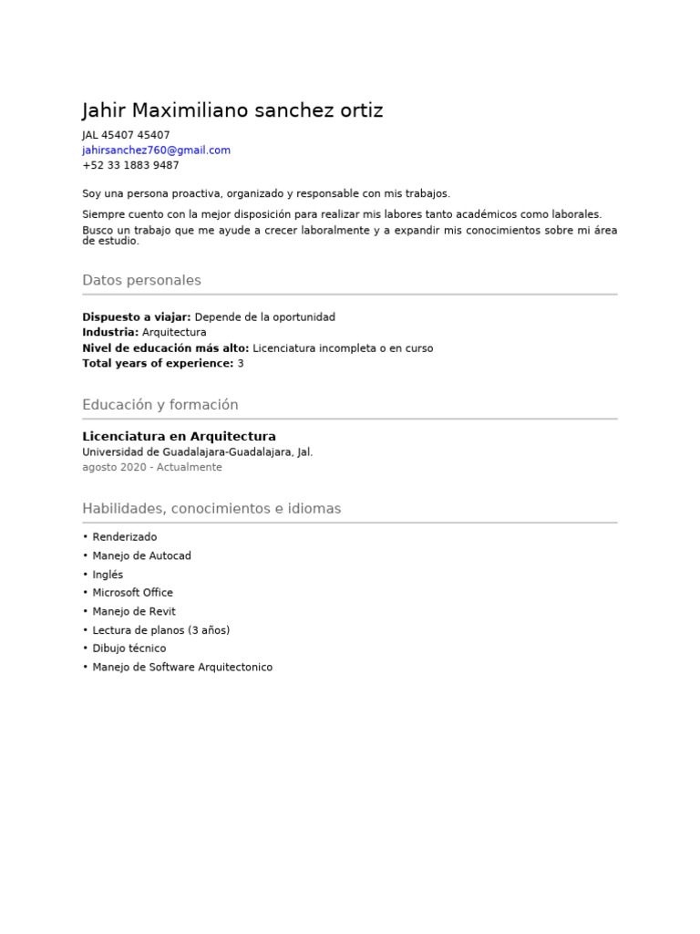 Jahir Maximiliano Sanchez Ortiz: Datos Personales | PDF