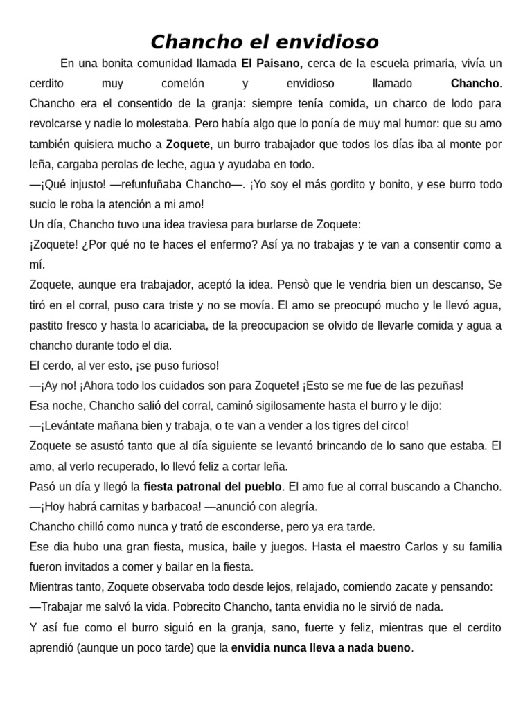 La envidia de Chancho el cerdito | PDF