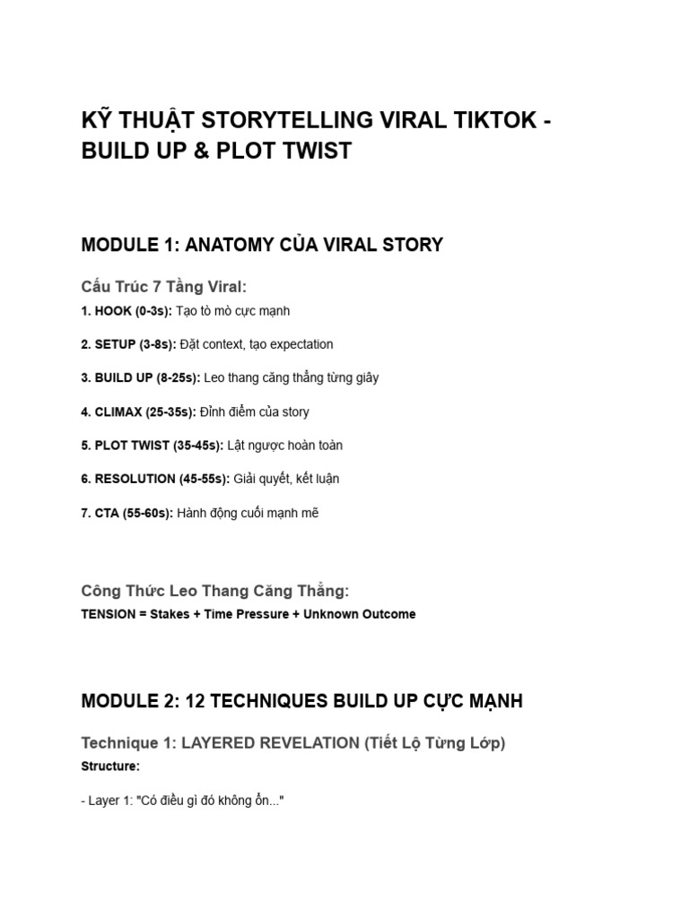 Kỹ Thuật Storytelling Viral Tiktok - Build Up Plot Twist | PDF