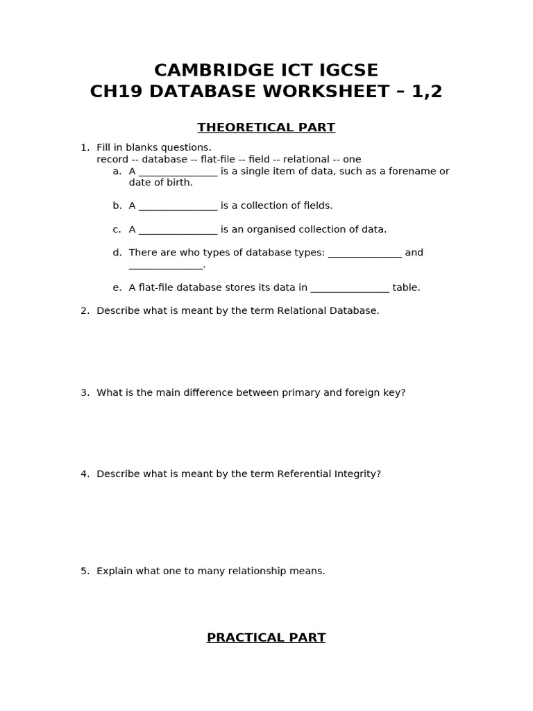 Ict9 Database Worksheet 1and2 | PDF | Computer Data | Information Technology Management