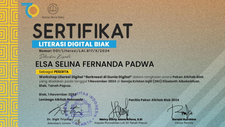 Esertifikat Elsa Selina Fernanda Padwa | PDF