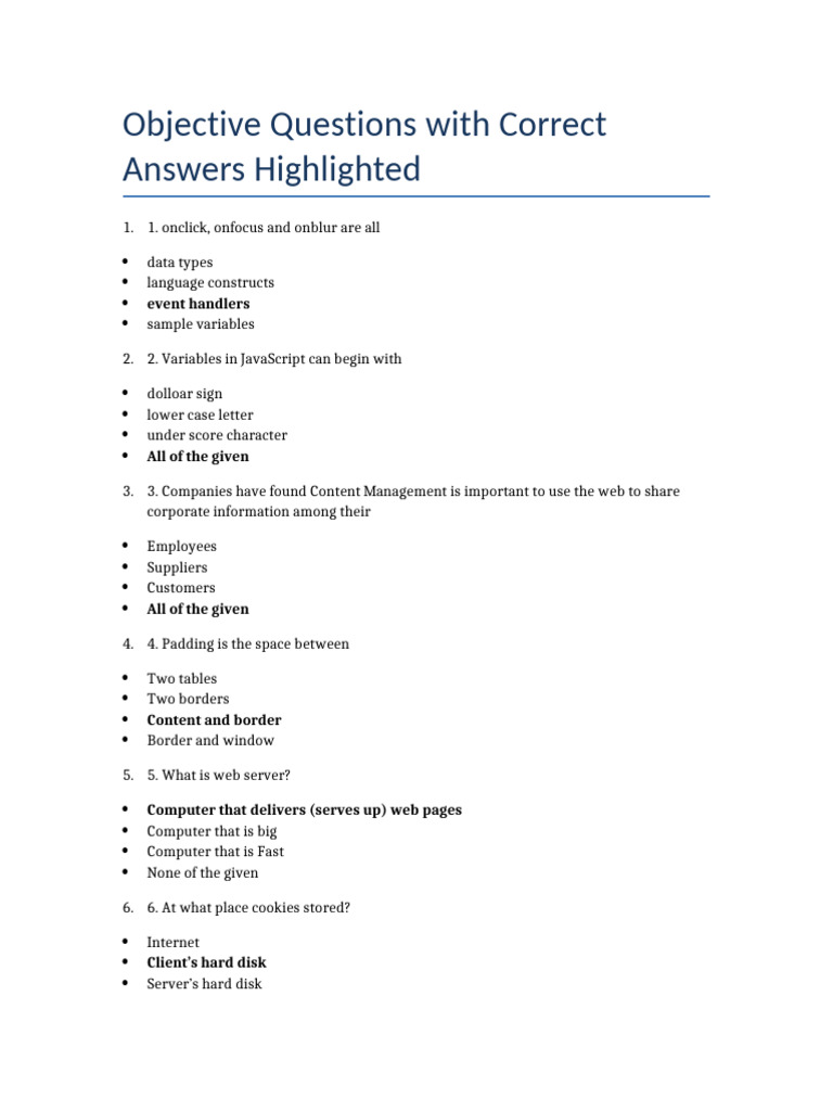 Objective Questions Answers | PDF