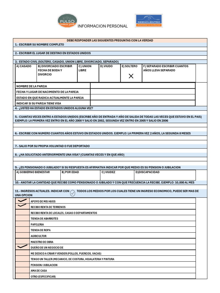 Formulario de Información Personal y Financiera | PDF