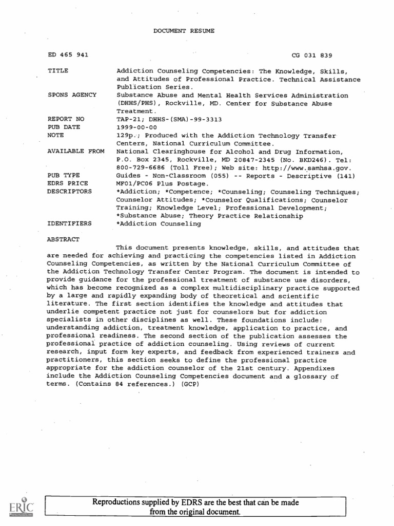 Addiction Counseling Competencies Guide | PDF | Substance Use Disorder ...
