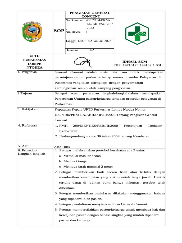 3.1.d SOP PENGISIAN GENERAL CONSENT | PDF