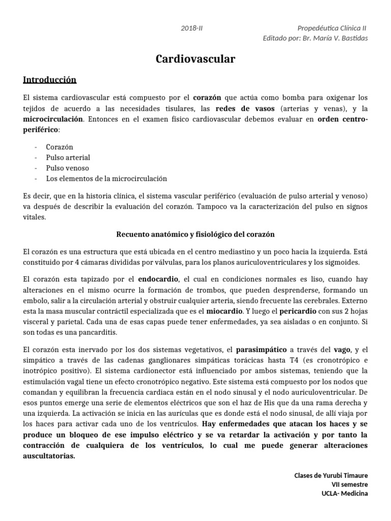 Cardiovascular semio II clases timaure | PDF | Corazón | Ventrículo ...