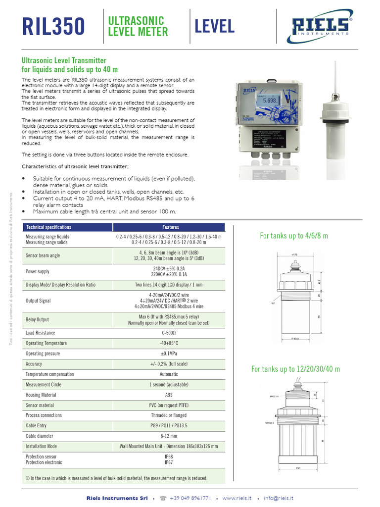 RIL350 Ultrasonic Level Meter Overview | PDF | Ultrasound | Sensor