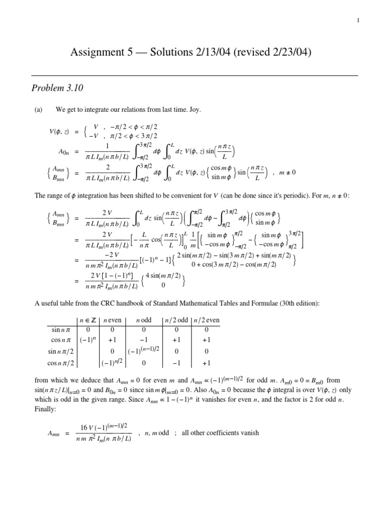 Solutions To Homework 5, Jackson E&m, For Graduate E&m Physics Class ...
