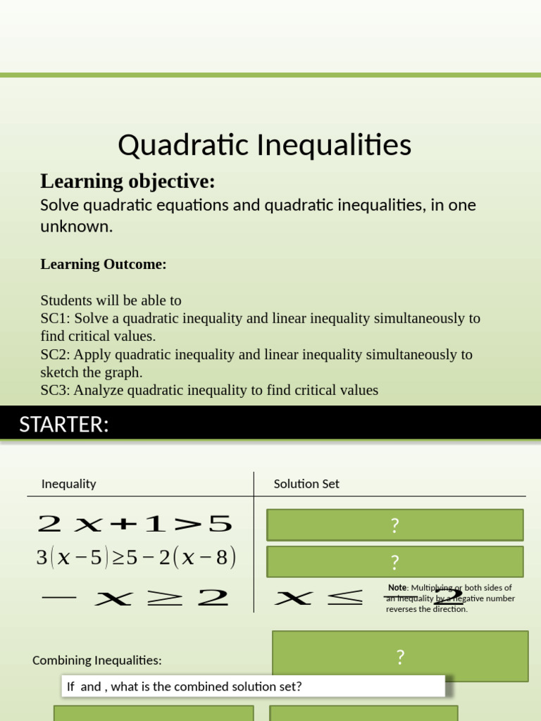Solving Quadratic Inequalities Guide | PDF | Inequality (Mathematics ...