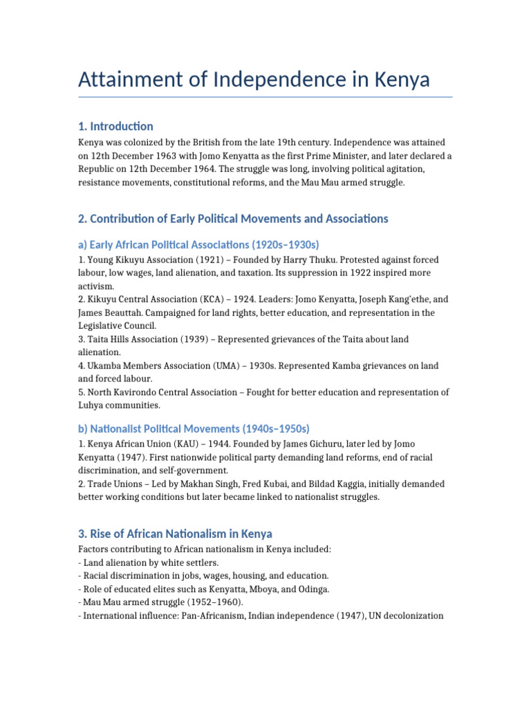 Attainment of Independence in Kenya | PDF | Kenya