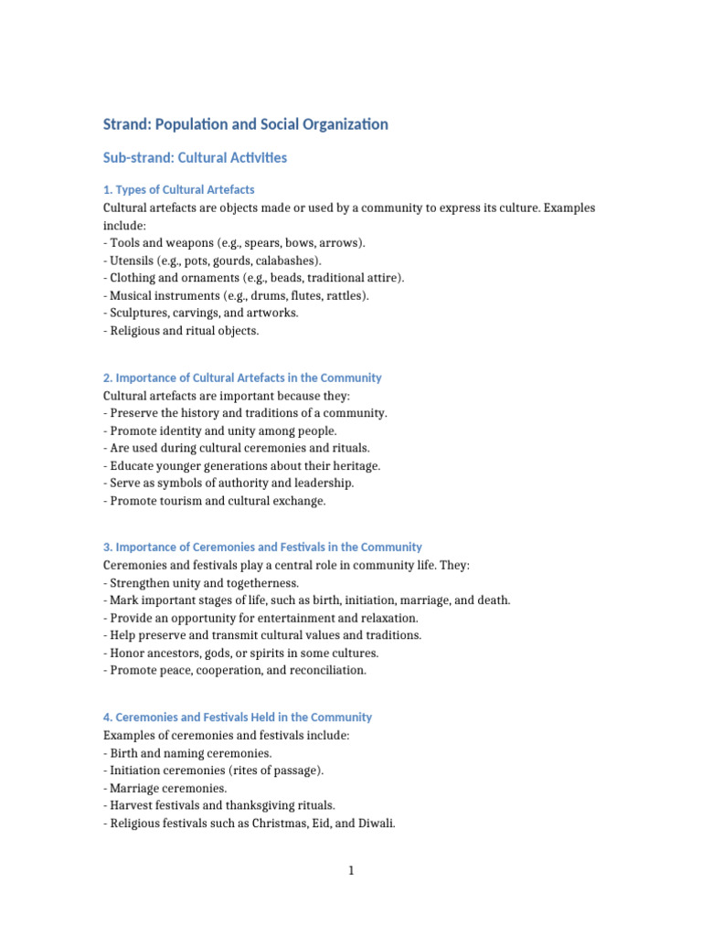 Social Studies Cultural Activities Notes | PDF