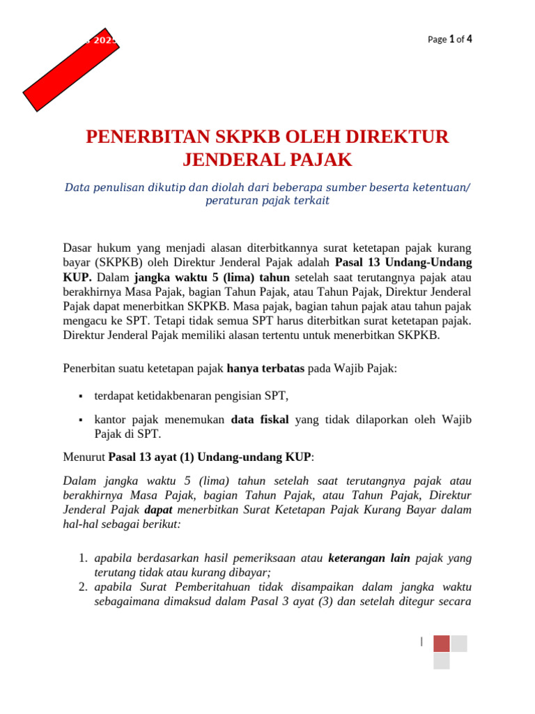 Penerbitan SKPKB Berdasarkan Pasal 13 UU KUP | PDF