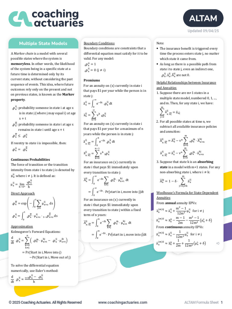 Altam Formula Sheet | PDF | Markov Chain | Mathematical Analysis
