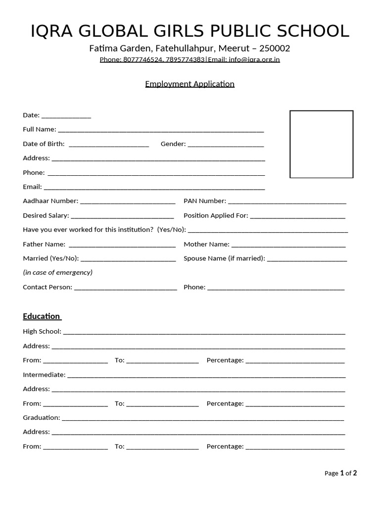 IGPS Employement Application Form | PDF | Woman | Gender