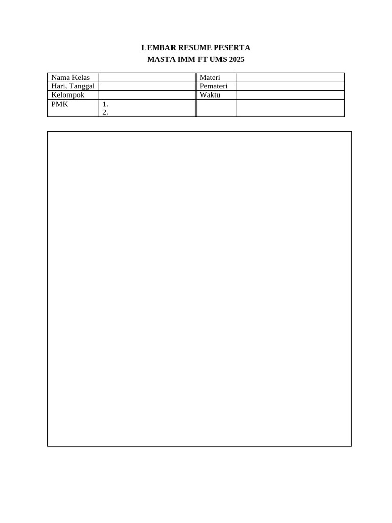 Format_lembar Resume Materi_masta Imm Ft Ums 2025 | PDF