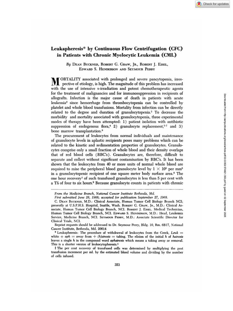 Leukapheresis by Continuous Flow Centrifugation (CFC) in Patients With ...