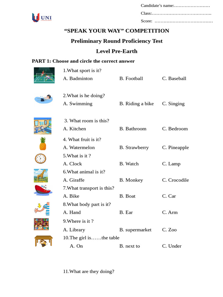 Pre-Earth Proficiency Test Guide | PDF