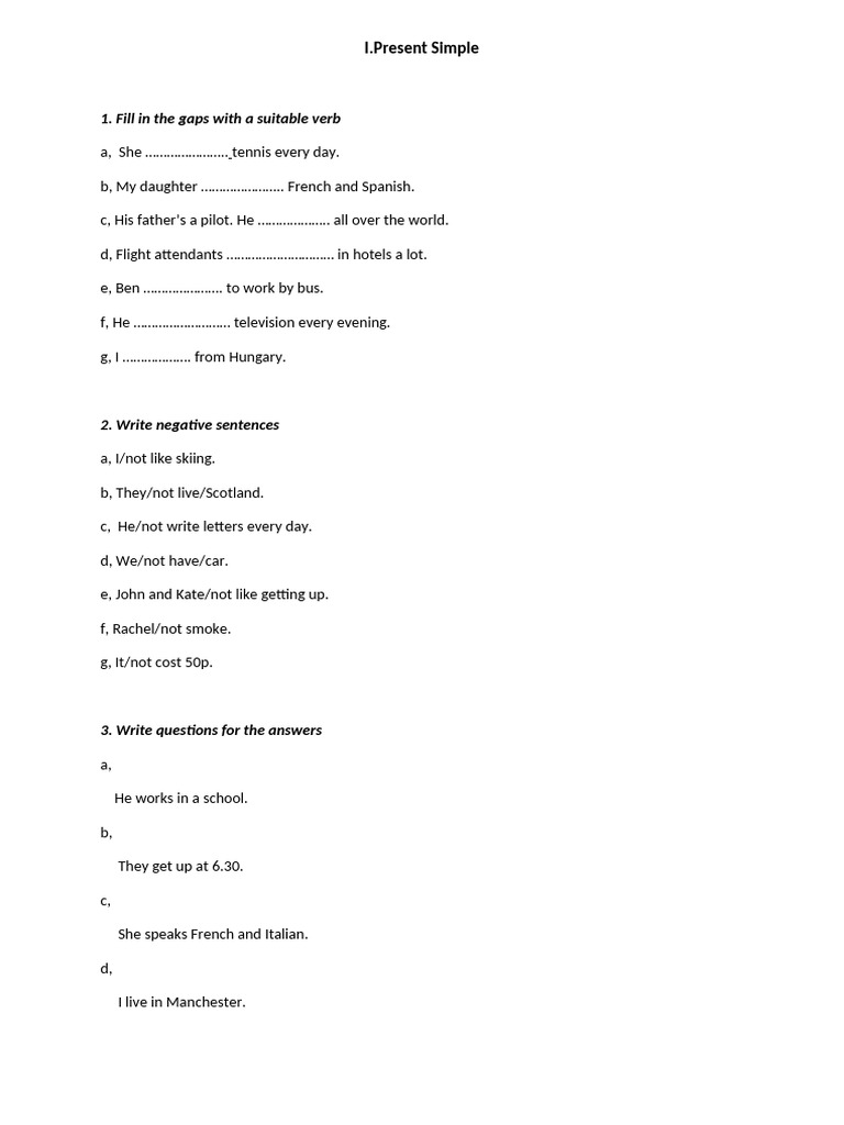 Present and Past Tense Exercises | PDF | Language Mechanics | Syntax