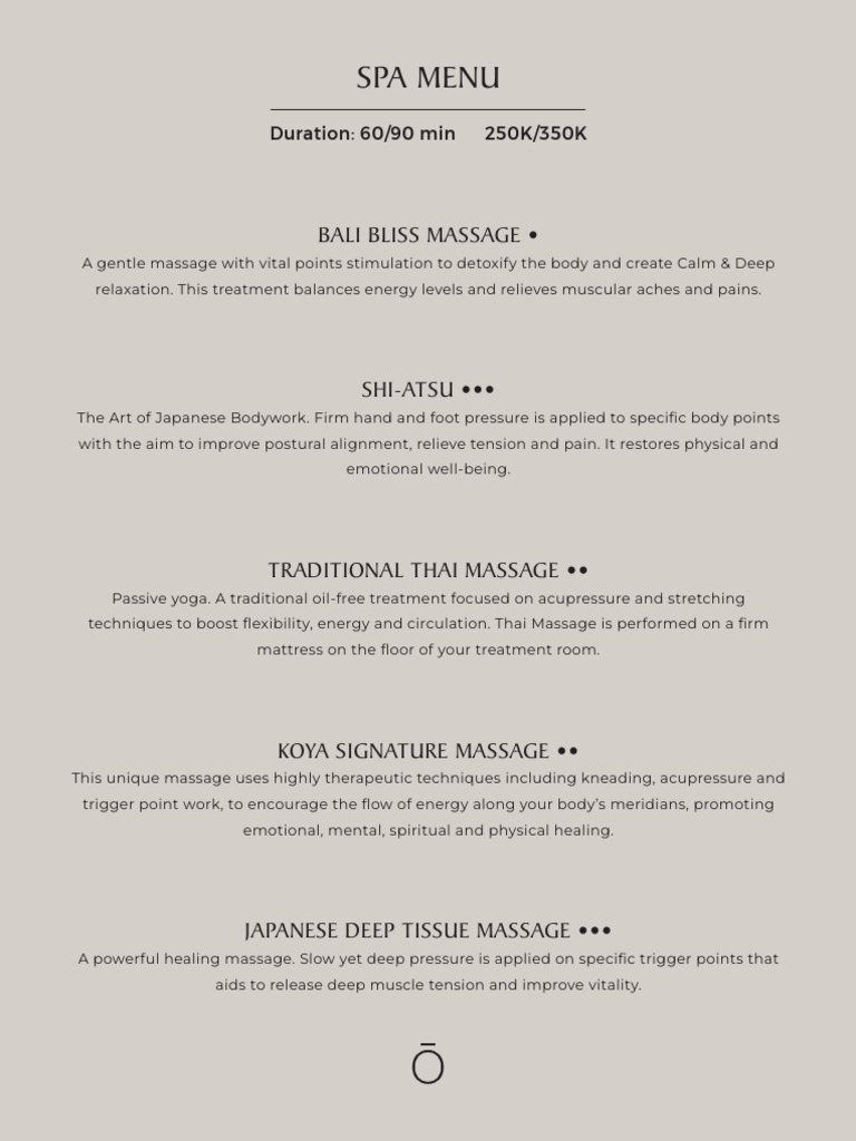 Blu Bliss Spa Massage Menu | PDF