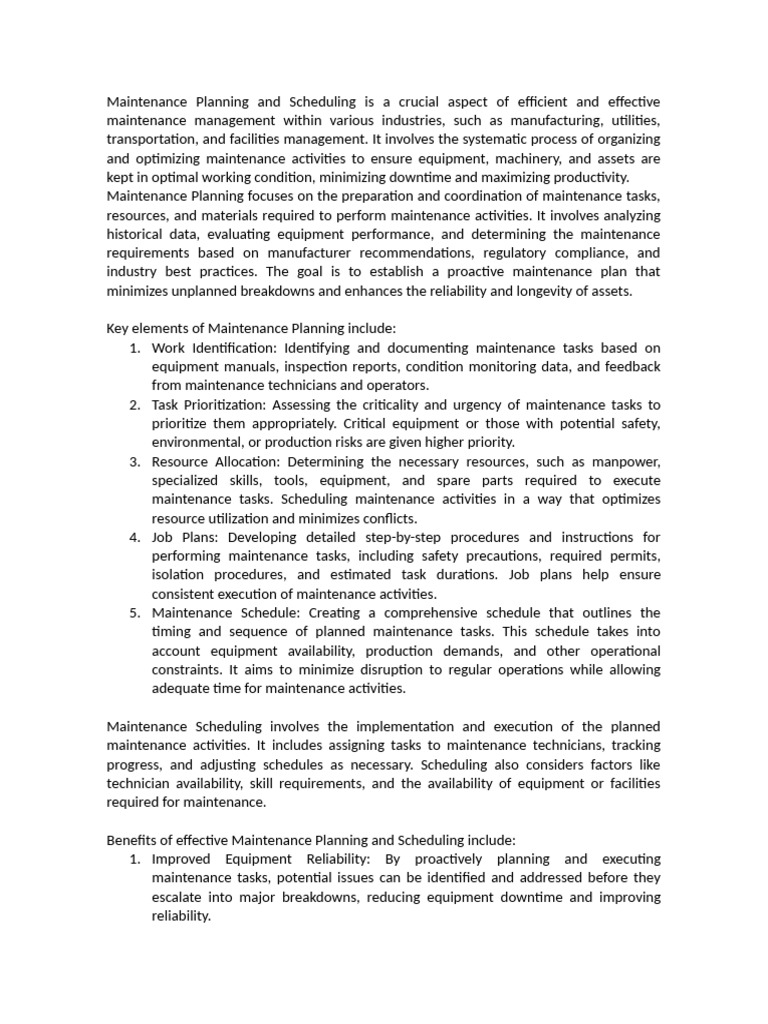 Effective Maintenance Planning & Scheduling | PDF | Reliability ...