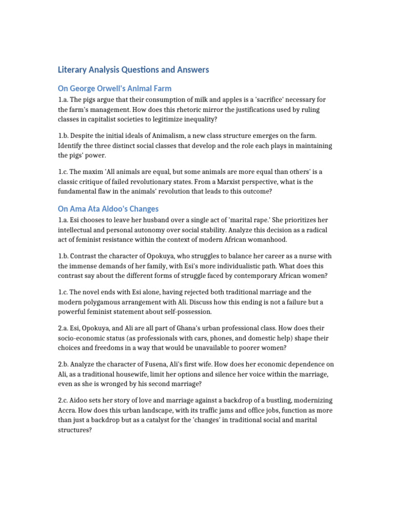 Literary Analysis Questions | PDF