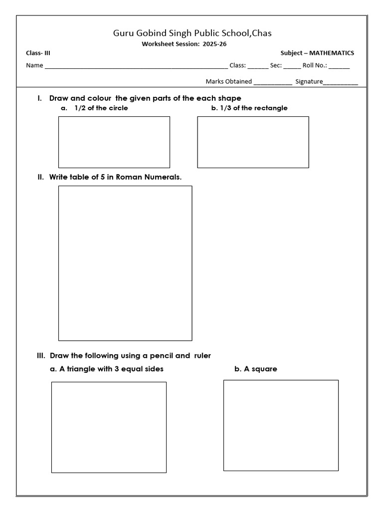 Class 3 Maths Worksheet | PDF
