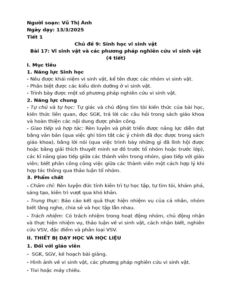 Bài 17. VSV Và Các PP Nghiên C U VSV (t1) Ánh | PDF