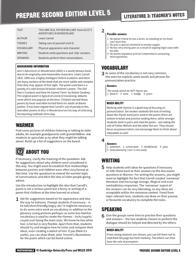 PREPARE 5 Literature 3 Teacher's Notes | PDF