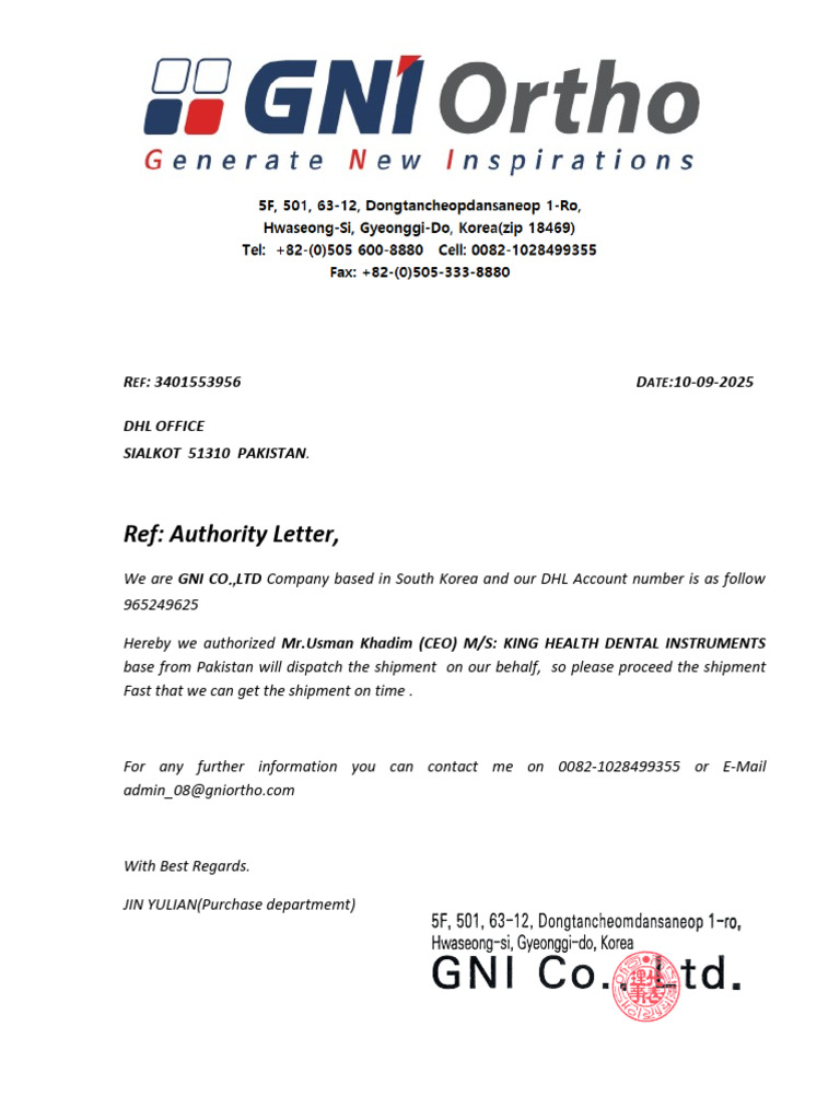 DHL Shipment Authorization Letter | PDF