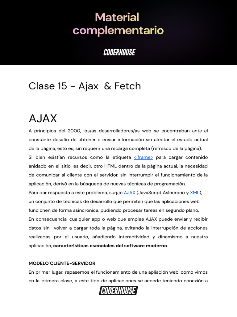Clase 16 - Ajax & Fetch | PDF | Redes | Internet y web