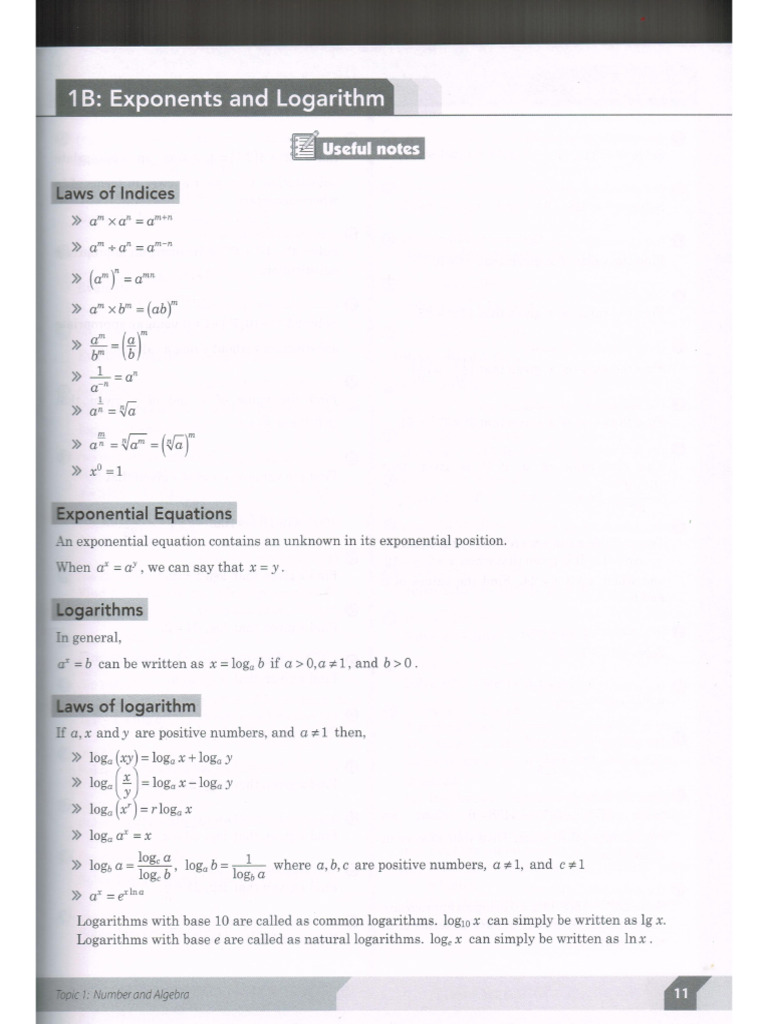 Exponents And Logarithms Fbp Pdf
