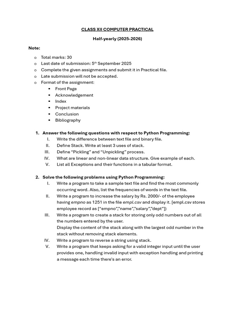 Class Xii Computer Practical | PDF