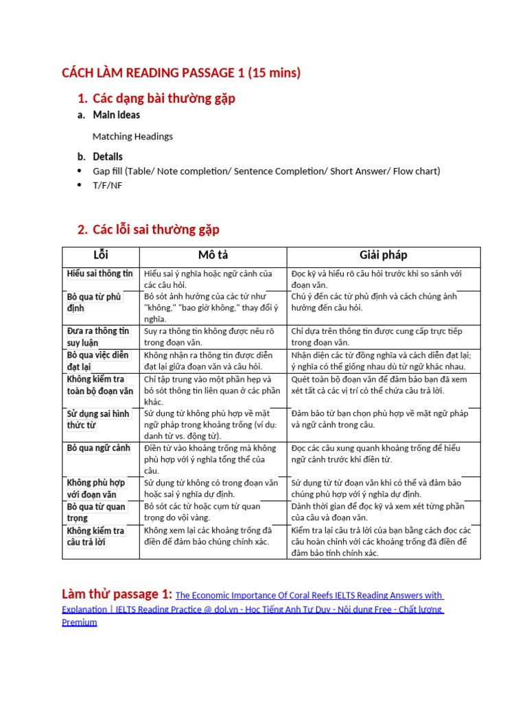 Cách Làm Reading Passage 1 | PDF