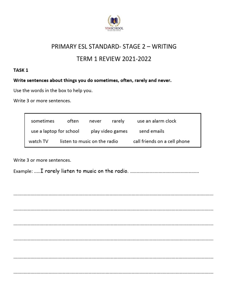 Stage 2 Writing Task - Primary Esl Standard | PDF | Meal | Lunch