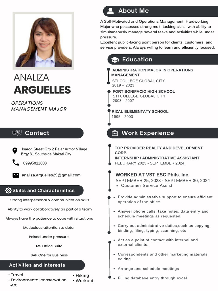 Analiza Arguelles Resume | PDF | Information Science | Information Technology Management