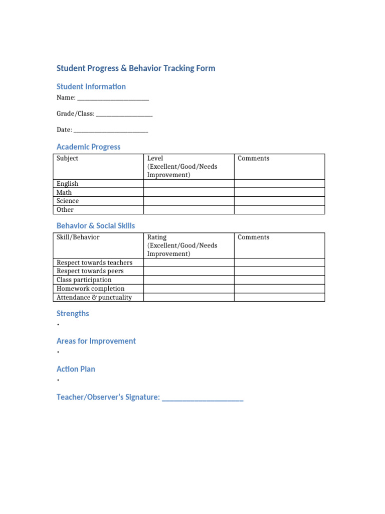 Student Progress Tracking Form | PDF