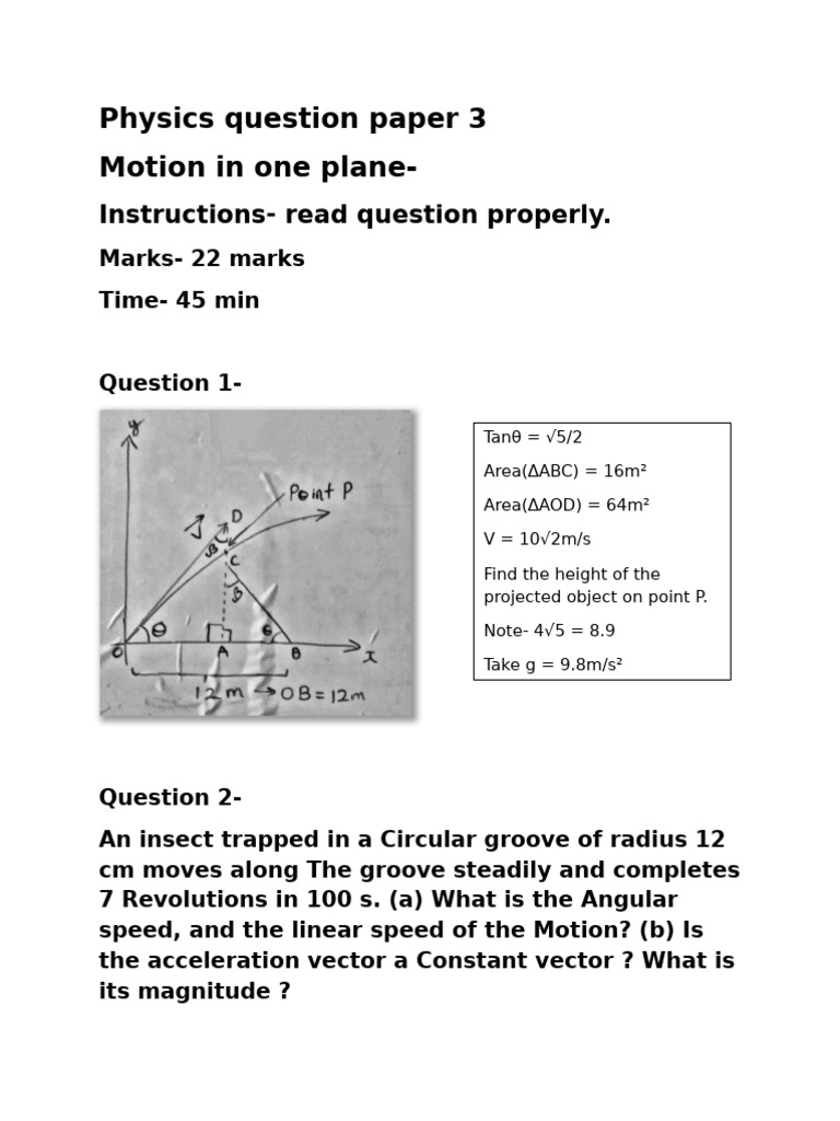 Physics Question Paper: Motion & Vectors | PDF