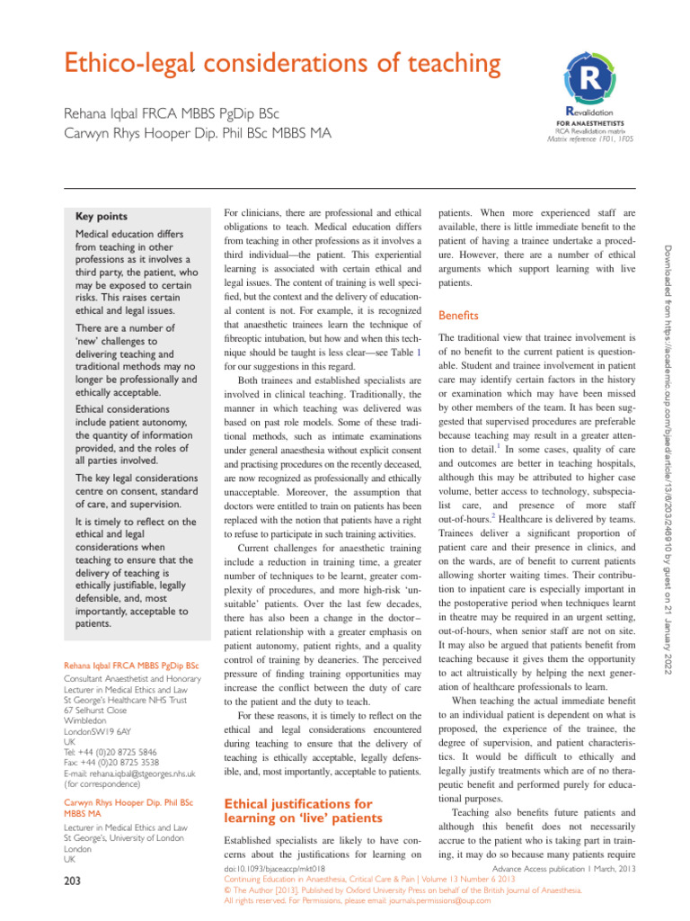 Ethical and Legal Aspects of Medical Teaching | PDF | Informed Consent ...