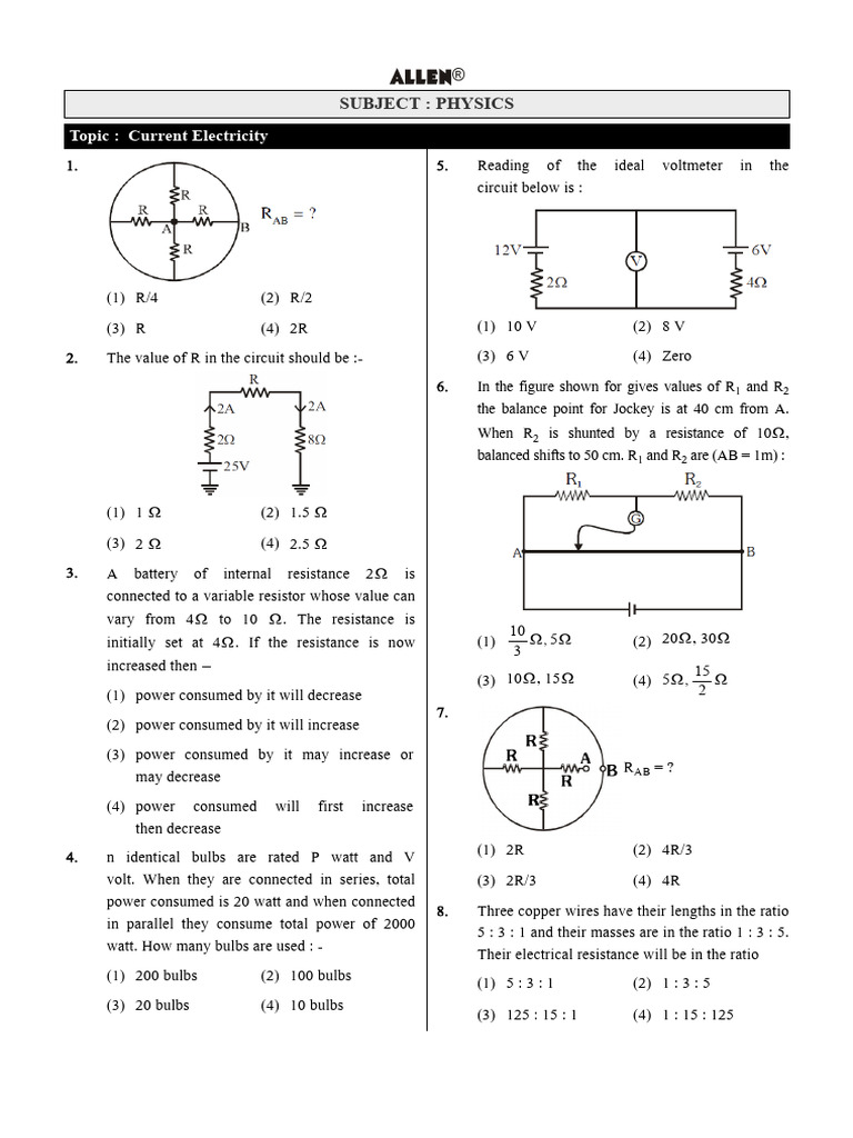 0809 - Current Electricity Assignment | PDF | Quantity | Physical ...