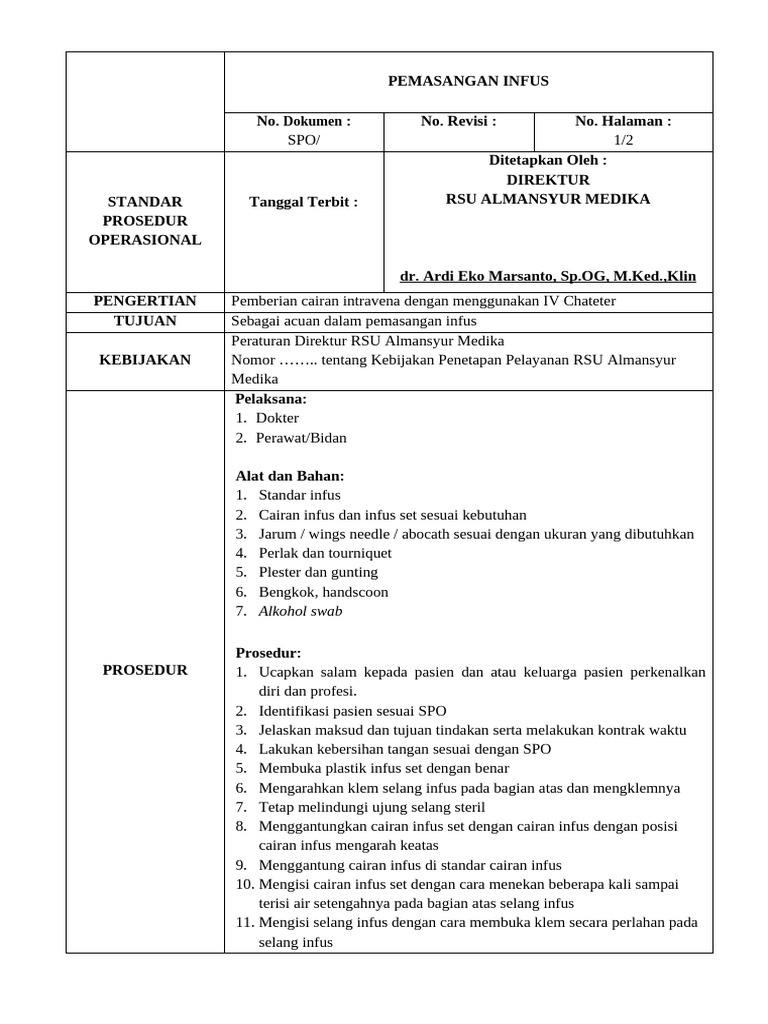 Panduan Pemasangan Infus yang Aman | PDF