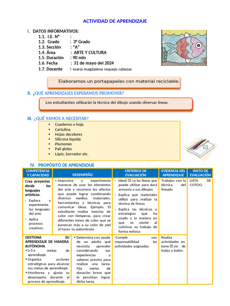 Sesion Arte Tecnica Del Dibujo y Pintura Las Lineas | PDF | Aprendizaje | Dibujo