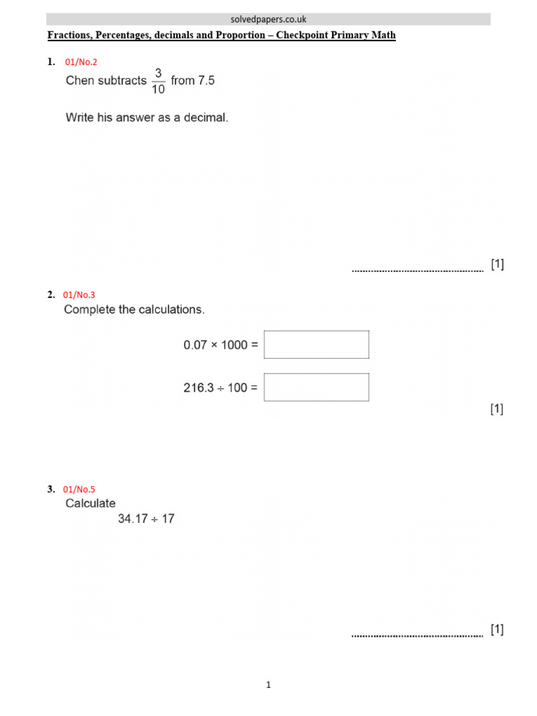 CP2MT Fractions Percentages Decimals and Proportion 025876 Checkpoint ...