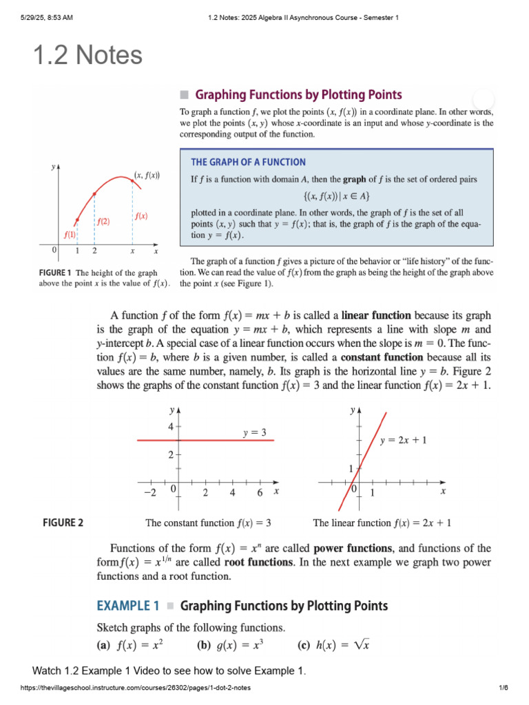 1.2 Notes 2025 Algebra II Asynchronous Course - Semester 1 | PDF
