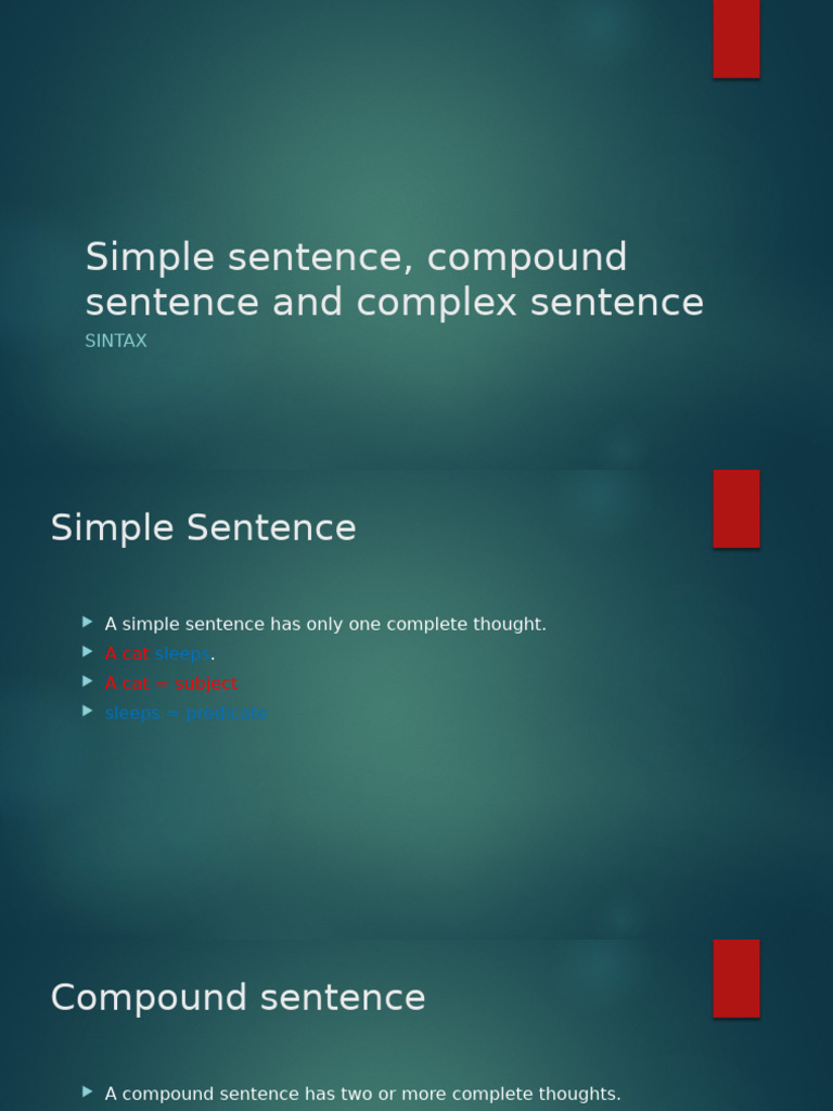 Simple Sentence, Compound Sentence and Complex Sentence | PDF