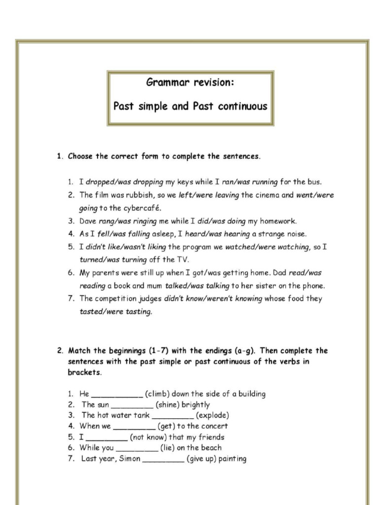 Past Simple+Past Continuous Test 2 | PDF