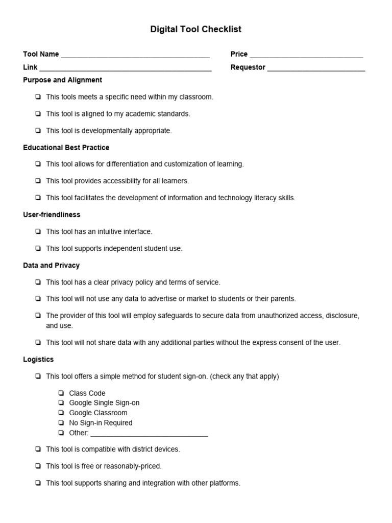 Essential Digital Tool Evaluation Checklist | PDF